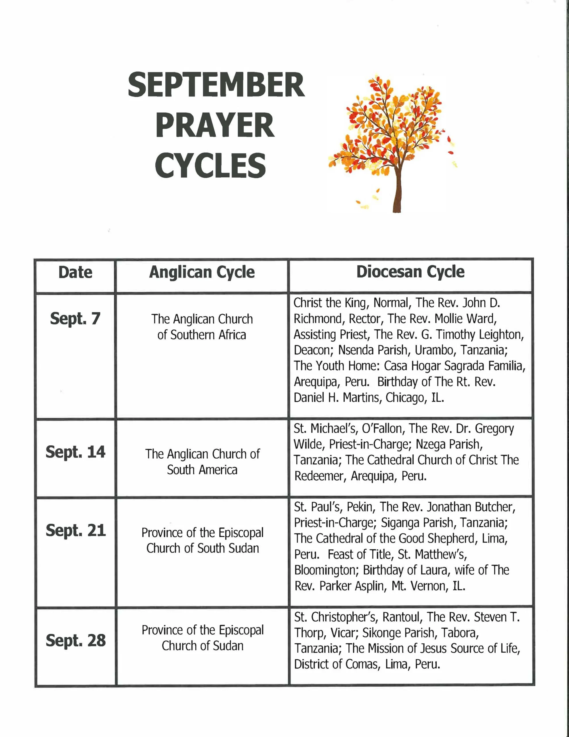 SEPTEMBER PRAYER CYCLES - Christ Church